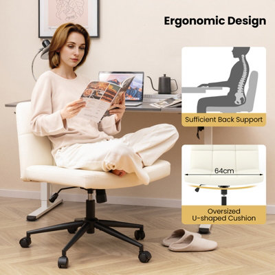 Costway Rolling Armless Chair PU Leather Upholstered Cross-legged ...