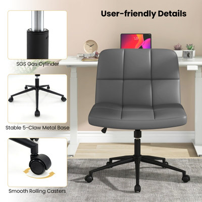 Costway Rolling Armless Chair PU Leather Upholstered Cross-legged ...