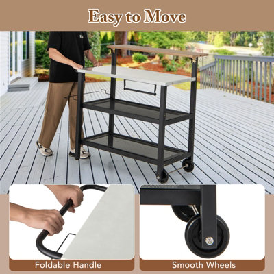 COSTWAY ROLLING BAR CART MOVABLE PIZZA OVEN STAND WITH FLIP-UP TABLE