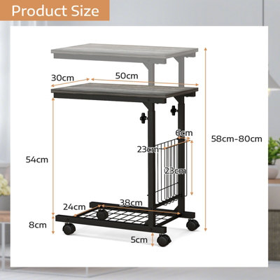 Costway Rolling C-shaped Sofa Side Table Adjustable Overbed Table with ...