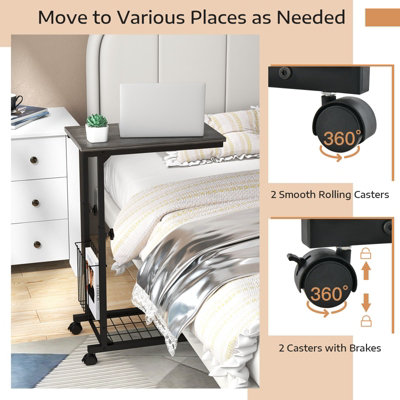 Costway Rolling C-shaped Sofa Side Table Adjustable Overbed Table with ...