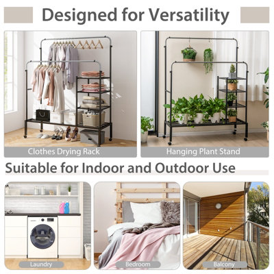 Costway Rolling Clothes Drying Rack Adjustable Double Rods Garment Rack