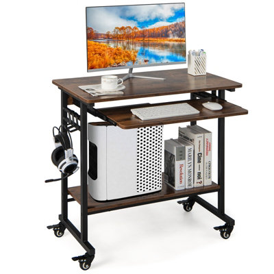 Costway Rolling Computer Desk Home Office PC Workstation Laptop Table w ...