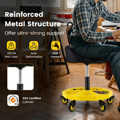 COSTWAY Rolling Garage Stool 54-67 CM Height Mechanic Stool 5-Wheel ...