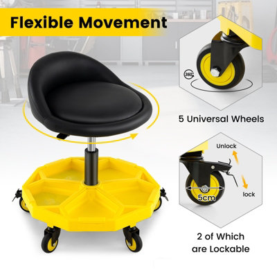 COSTWAY Rolling Garage Stool 54-67 CM Height Mechanic Stool 5-Wheel ...