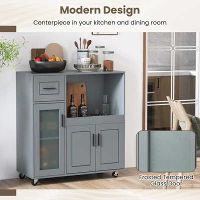 Costway Rolling Kitchen Island Cart Microwave Stand with Storage Cabinet