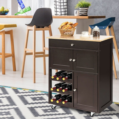 Costway Rolling Kitchen Storage Trolley Cart Cupboard Island Cabinet 3 ...