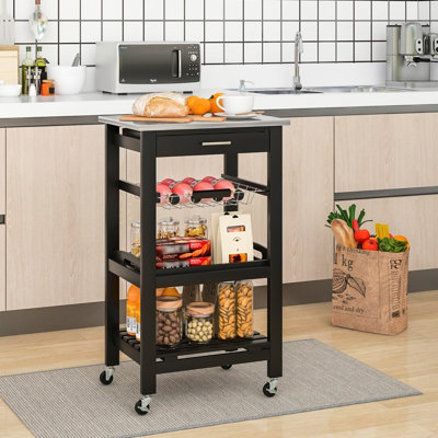 Costway Rolling Kitchen Storage Trolley Cart Cupboard Island Stainless ...