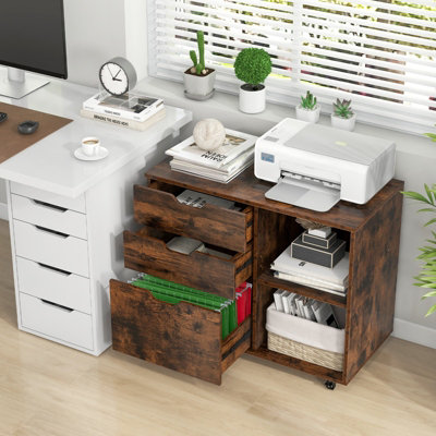 COSTWAY Rolling Lateral Filing Cabinet with 3 Pull-out Drawers