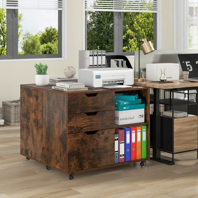 COSTWAY Rolling Lateral Filing Cabinet with 3 Pull-out Drawers