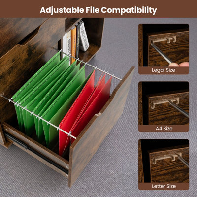 COSTWAY Rolling Lateral Filing Cabinet with 3 Pull-out Drawers