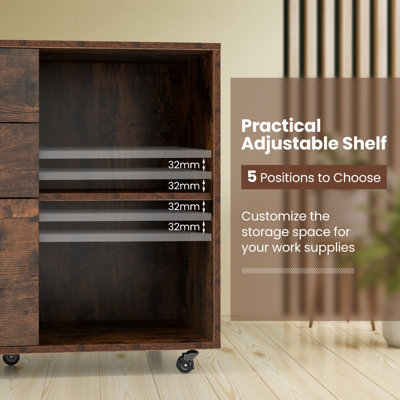 COSTWAY Rolling Lateral Filing Cabinet with 3 Pull-out Drawers