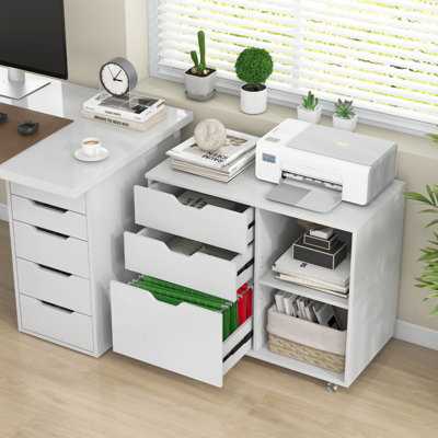 COSTWAY Rolling Lateral Filing Cabinet with 3 Pull-out Drawers
