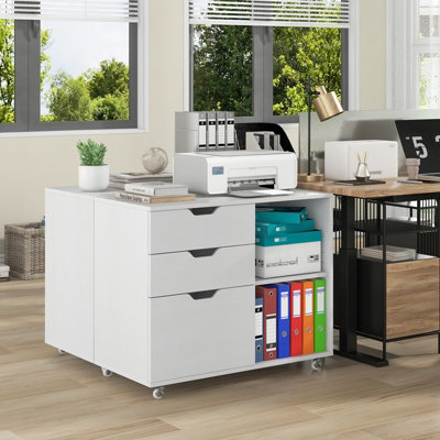 COSTWAY Rolling Lateral Filing Cabinet with 3 Pull-out Drawers