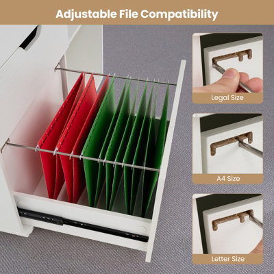COSTWAY Rolling Lateral Filing Cabinet with 3 Pull-out Drawers