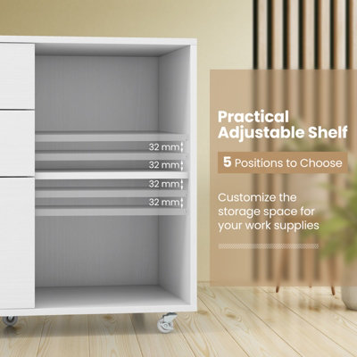 COSTWAY Rolling Lateral Filing Cabinet with 3 Pull-out Drawers