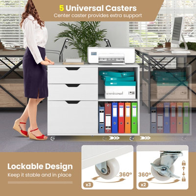COSTWAY Rolling Lateral Filing Cabinet with 3 Pull-out Drawers
