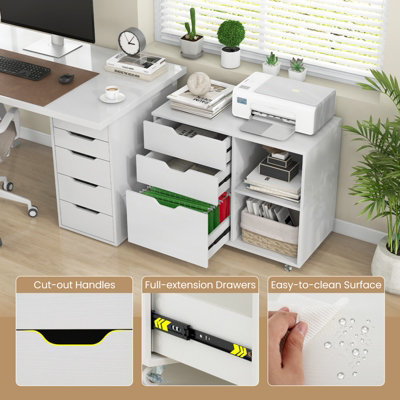 COSTWAY Rolling Lateral Filing Cabinet with 3 Pull-out Drawers