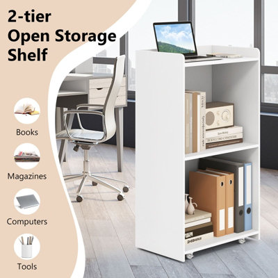 COSTWAY Rolling Lectern Stand 105 cm Presentation Podium w/2 Shelves-White