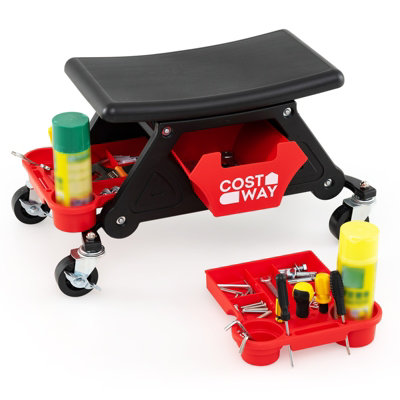 COSTWAY Rolling Mechanic Stool Garage Stool on Wheels 135 KG Capacity ...