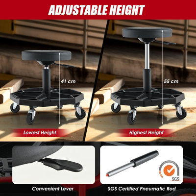 Costway Rolling Mechanic Stool Height Adjustable Workshop Creeper Seat 360 Swivel