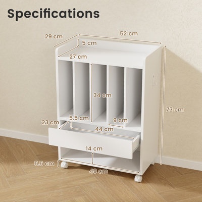 COSTWAY Rolling Record Player Stand Display Shelf with Drawer