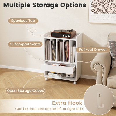 COSTWAY Rolling Record Player Stand Display Shelf with Drawer