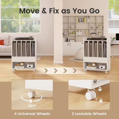 COSTWAY Rolling Record Player Stand Display Shelf with Drawer