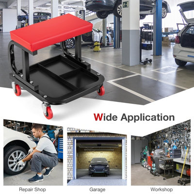 Costway Rolling Workshop Creeper Soft Padded Seat Mechanic Stool with ...