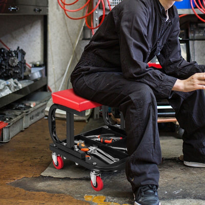 Costway Rolling Workshop Creeper Soft Padded Seat Mechanic Stool with ...