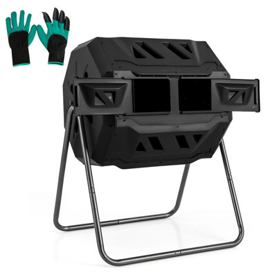 Costway Rotatable Compost Bin 160L Dual Chamber Composting Tumbler w/ 2 ...