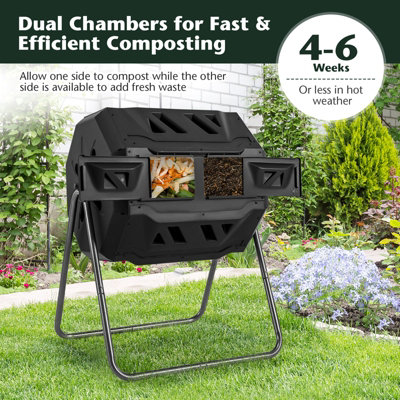 Costway Rotatable Compost Bin 160L Dual Chamber Composting Tumbler w/ 2 ...