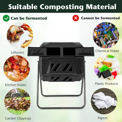 Costway Rotatable Compost Bin 160L Dual Chamber Composting Tumbler w/ 2 ...