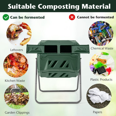 Costway Rotatable Compost Bin 160L Dual Chamber Composting Tumbler w/ 2 ...