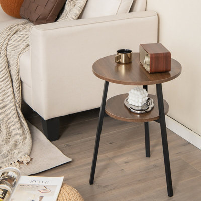 Costway Round Side Table Wooden 2-Tier Sofa End Table Beside Accent ...