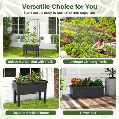Costway Self-watering Raised Garden Bed Planter Box w/ Climbing Trellis ...