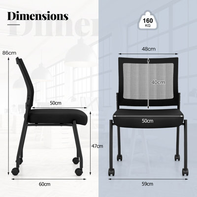 COSTWAY Set of 2 Armless Reception Chairs Stackable Office Guest Chairs ...