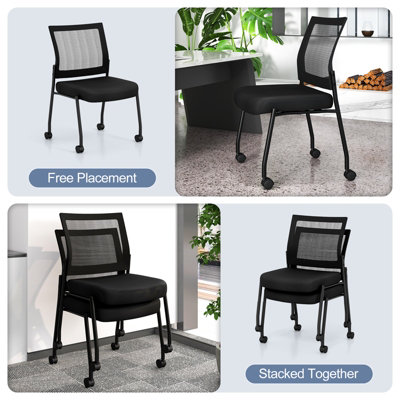 COSTWAY Set of 2 Armless Reception Chairs Stackable Office Guest Chairs ...