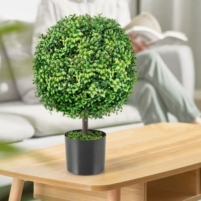 Costway Set of 2 Artificial Ball Tree Faux Potted Bushes with Natural ...