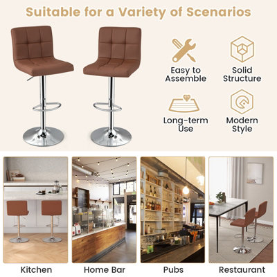 Costway Set of 2 Bar Stool PU Leather Armless Dining Chairs 360 Swivel & Height Adjustable Seat