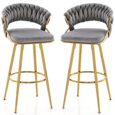 Costway Set of 2 Bar Stools 72cm Upholstered Kitchen Stools Velvet Bar ...