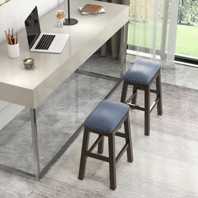 Costway Set of 2 Bar Stools Saddle Padded Seat Stool 62cm Counter Height Stools W Wood
