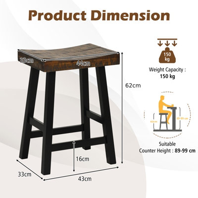 Costway Set of 2 Bar Stools Saddle Seat Stool Counter Height Stools ...