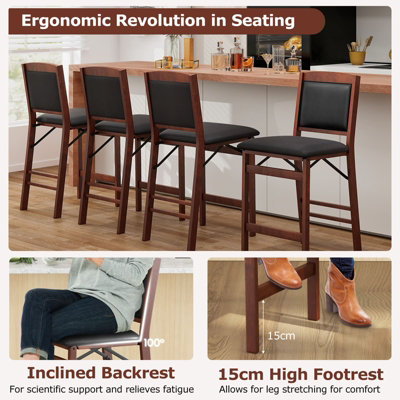 COSTWAY Set of 2 Counter Height Chairs Folding Home Bar Chair w/ Padded ...