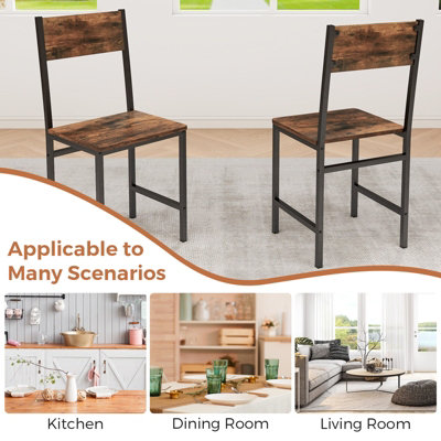 COSTWAY Set of 2 Dining Chairs Armless Industrial Kitchen Side Chairs w ...