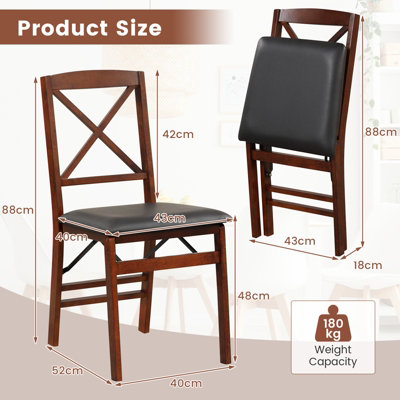Costway Set of 2 Folding Chair Padded Kitchen Dining Seat Portable ...