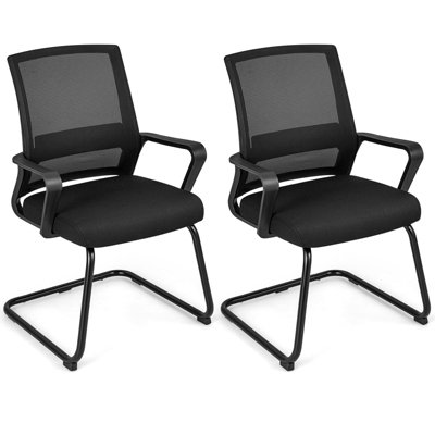 COSTWAY Set of 2 Meeting Office Chairs Mid-Back Mesh Reception Chair ...
