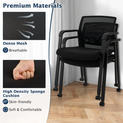 Costway Set of 2 Meeting Room Office Chairs Stackable Office Guest Mesh ...