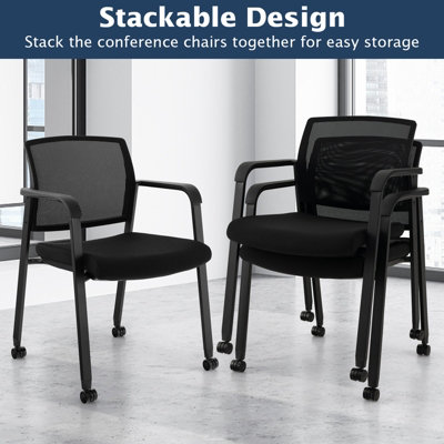 Costway Set of 2 Meeting Room Office Chairs Stackable Office Guest Mesh ...