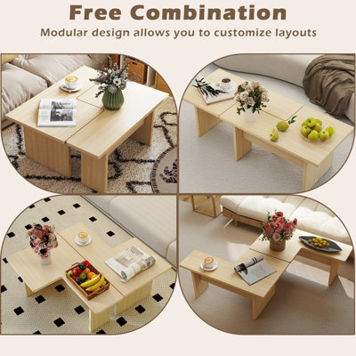 COSTWAY Set of 2 Modular Coffee Table L Shaped Nesting Accent Center ...